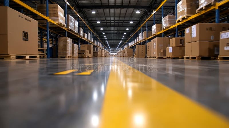 Modern Warehouse with Organized Storage Shelves Stock Illustration ...