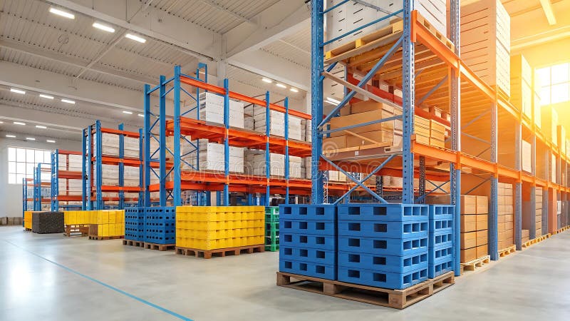 Modern Warehouse with Pallet Racks and Inventory Stock Illustration ...
