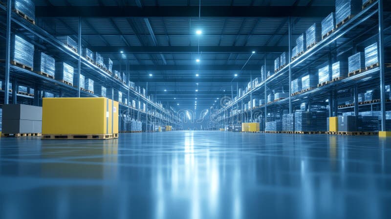 Modern Warehouse with Palletized Goods in Storage Stock Illustration ...