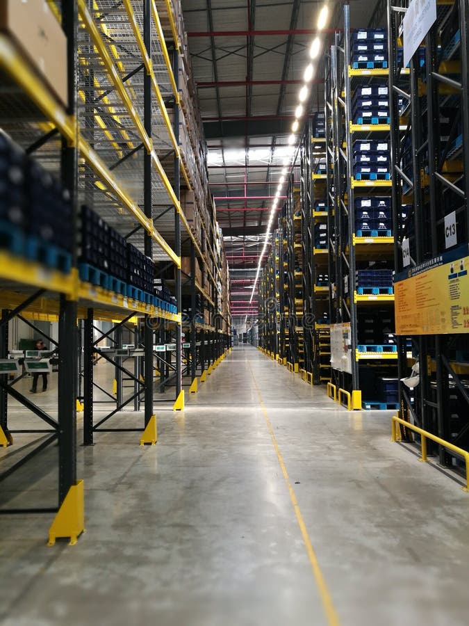 Modern Warehouse within Plastic Boxes and the Shelf Stocking Raw ...