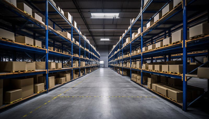 Modern Warehouse with Racks, Boxes and Containers, AI Generated Stock ...