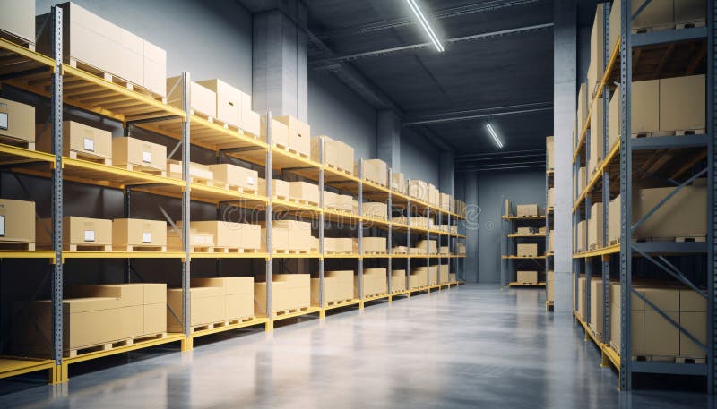 Modern Warehouse with Racks, Boxes and Containers, AI Generated Stock ...
