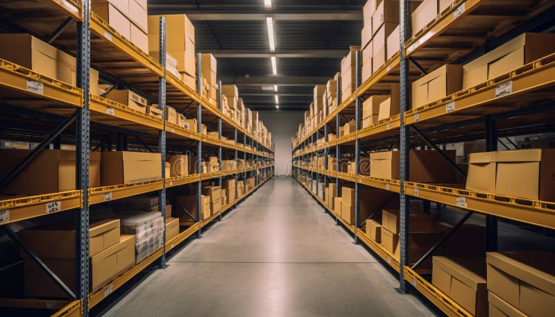 Modern Warehouse with Racks, Boxes and Containers, AI Generated Stock ...