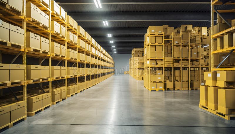 Modern Warehouse with Racks, Boxes and Containers, AI Generated Stock ...