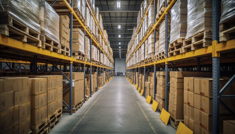 Modern Warehouse with Racks, Boxes and Containers, AI Generated Stock ...