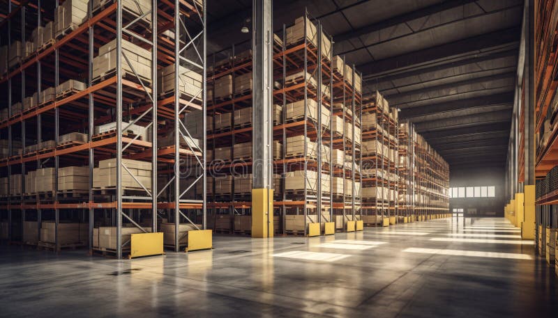 Modern Warehouse with Racks, Boxes and Containers, AI Generated Stock ...