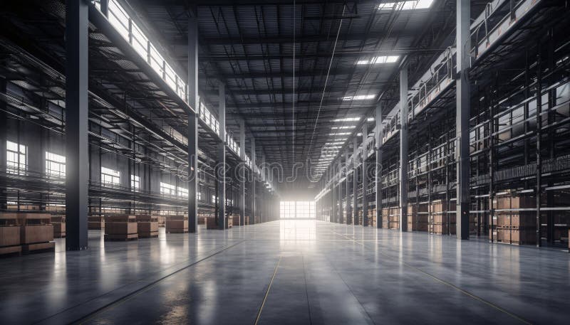 Modern Warehouse with Racks, Boxes and Containers, AI Generated Stock ...