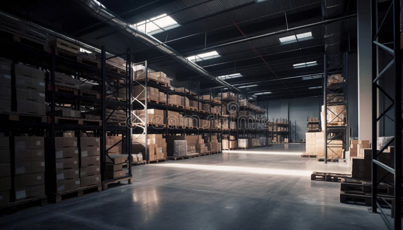 Modern Warehouse with Racks, Boxes and Containers, AI Generated Stock ...