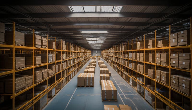 Modern Warehouse with Racks, Boxes and Containers, AI Generated Stock ...