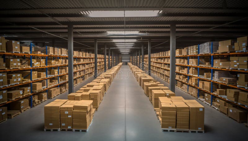 Modern Warehouse with Racks, Boxes and Containers, AI Generated Stock ...