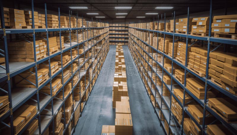 Modern Warehouse with Racks, Boxes and Containers, AI Generated Stock ...