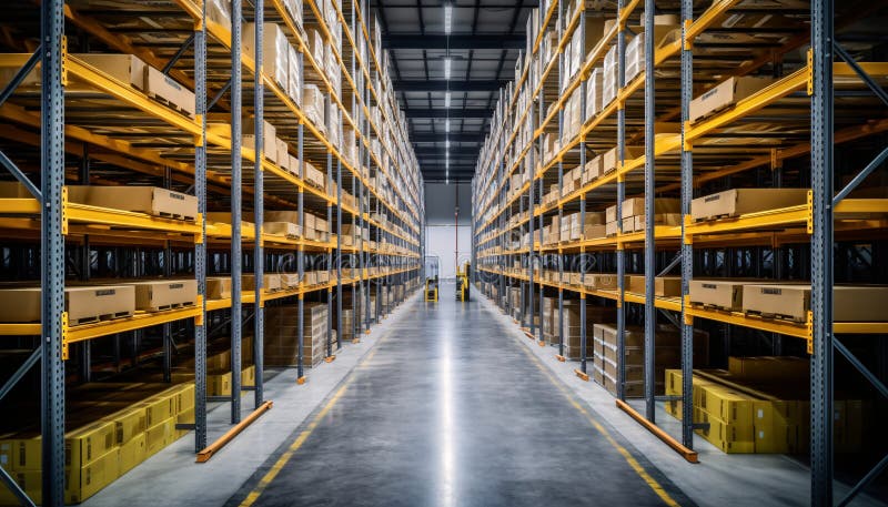 Modern Warehouse with Racks, Boxes and Containers, AI Generated Stock ...