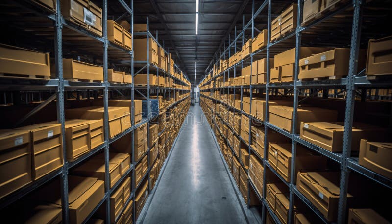 Modern Warehouse with Racks, Boxes and Containers, AI Generated Stock ...