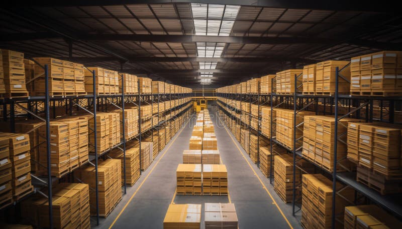 Modern Warehouse with Racks, Boxes and Containers, AI Generated Stock ...