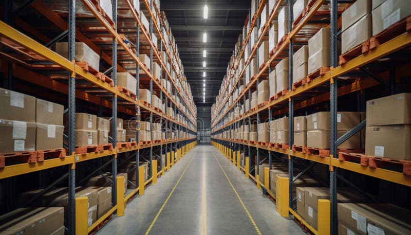 Modern Warehouse with Racks, Boxes and Containers, AI Generated Stock ...