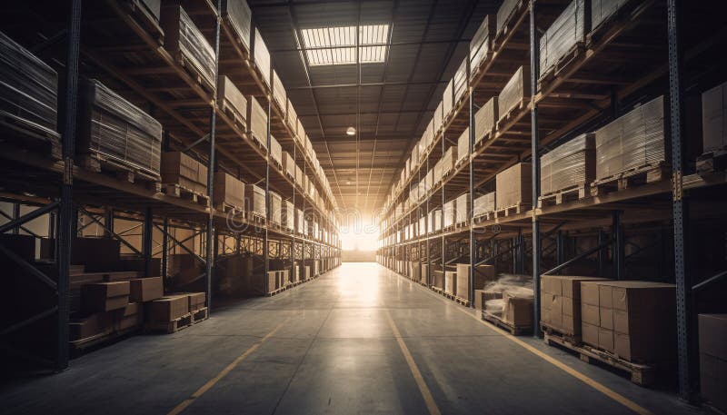 Modern Warehouse with Racks, Boxes and Containers, AI Generated Stock ...