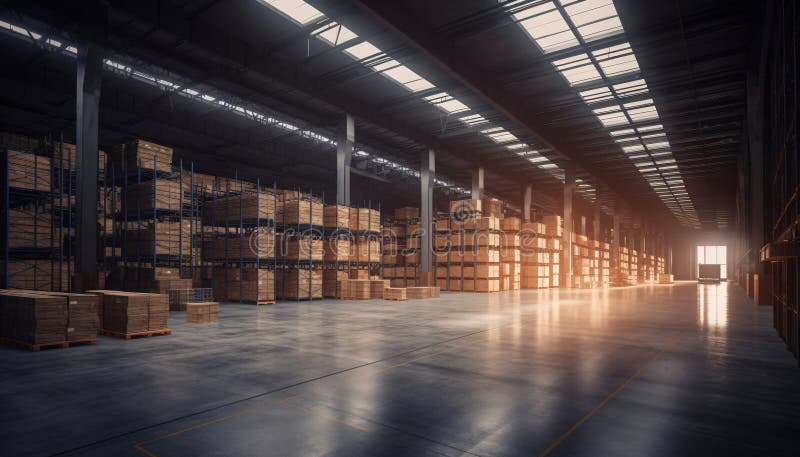 Modern Warehouse with Racks, Boxes and Containers, AI Generated Stock ...