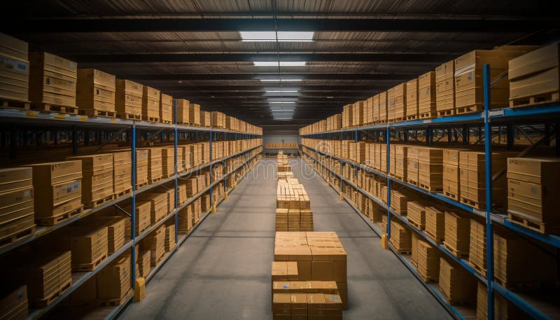 Modern Warehouse with Racks, Boxes and Containers, AI Generated Stock ...
