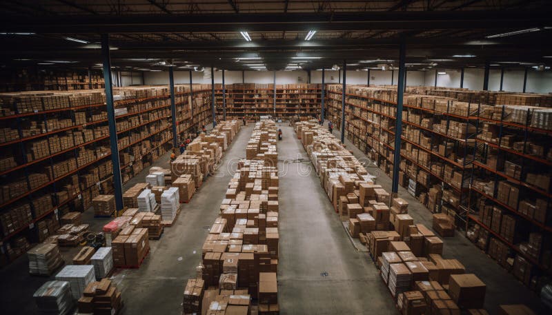 Modern Warehouse with Racks, Boxes and Containers Top View, AI ...