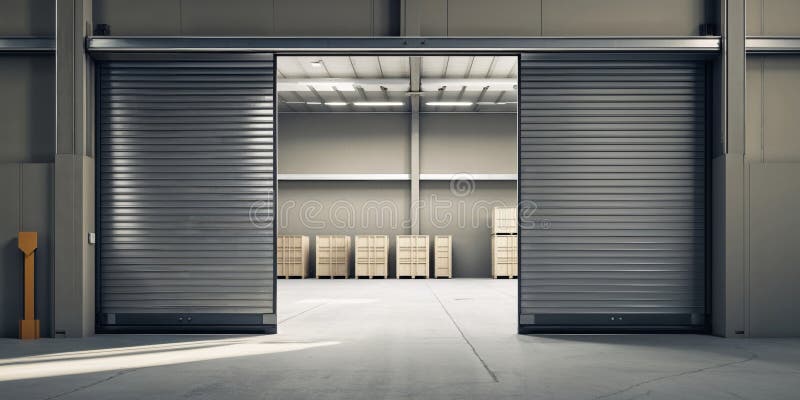 Modern Warehouse Roller Doors Open for Shipping and Storage Use Stock ...