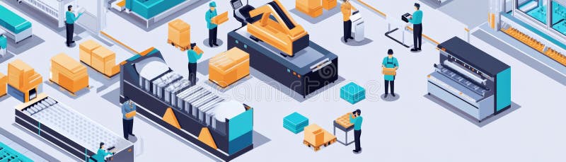 A Modern Warehouse Scene Featuring Workers, Machinery, and Organized ...