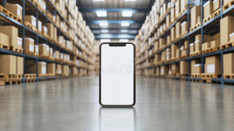 Modern Warehouse Setup with Smartphone and Shipping Boxes in a Clean ...