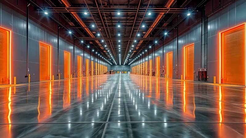 A Modern Warehouse Space Featuring Vibrant LED Lighting and Stunning ...