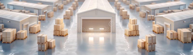 Modern Warehouse Storage Facility with Rows of Cargo Packages ...