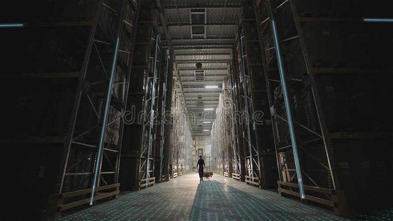 Gradual Switching on of Lights in a Factory Warehouse, Concept. a ...