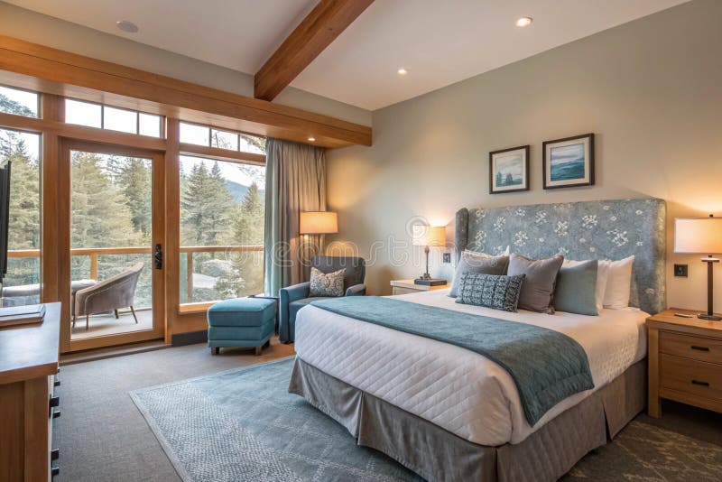 Modern, Warm, Inviting Bedroom or Hotel Room Stock Illustration ...