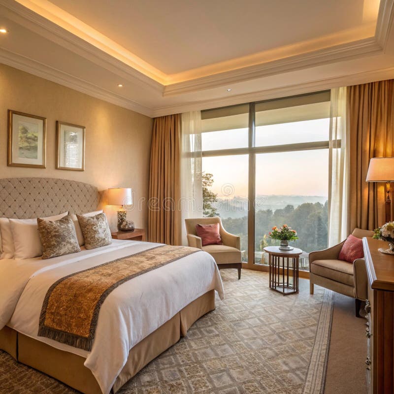 Modern, Warm, Inviting Bedroom or Hotel Room Stock Illustration ...