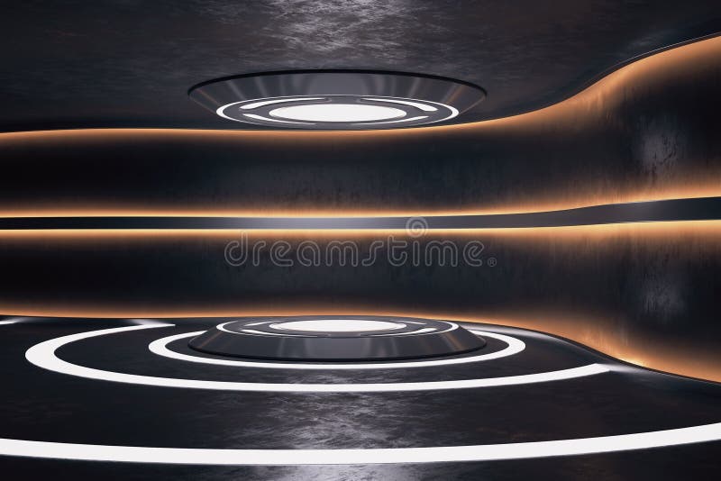 Modern Warp in Interior with Luminous Disc on Ceiling and Floor Stock ...