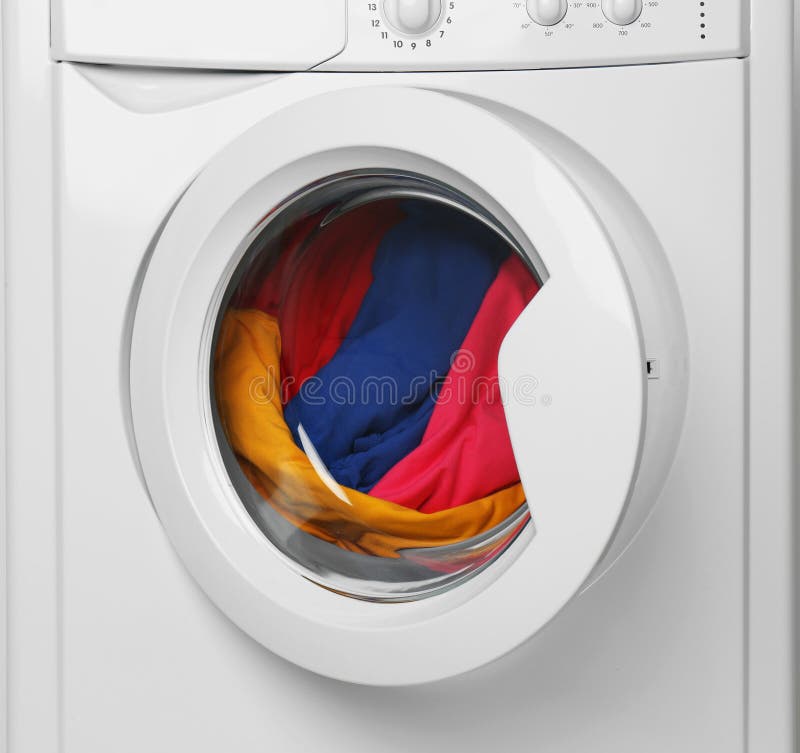 Modern Washing Machine on Background. Laundry Day Stock Photo - Image ...
