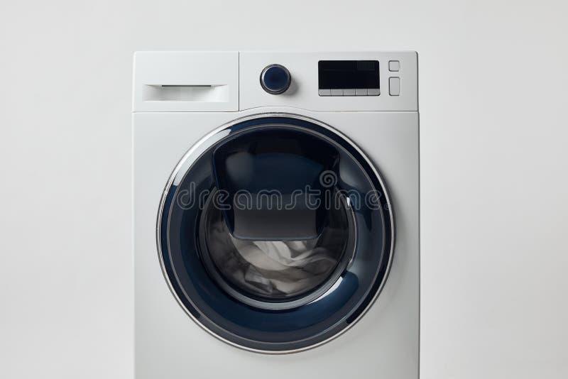 Modern Washing Machine with Black Display Stock Photo - Image of ...