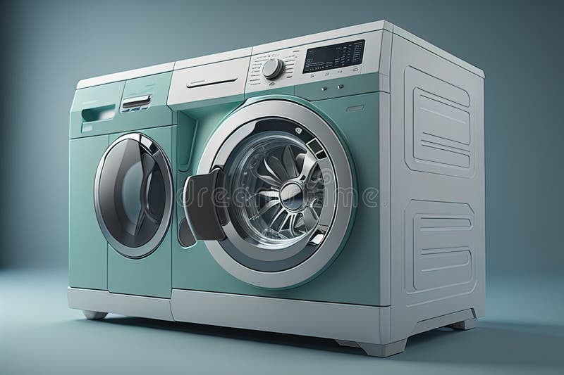 Modern Washing Machine on Blue Background. Generative Ai Stock ...