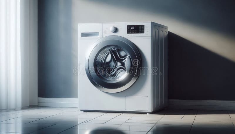 Modern Washing Machine in a Bright Laundry Room with Sunlight Streaming ...