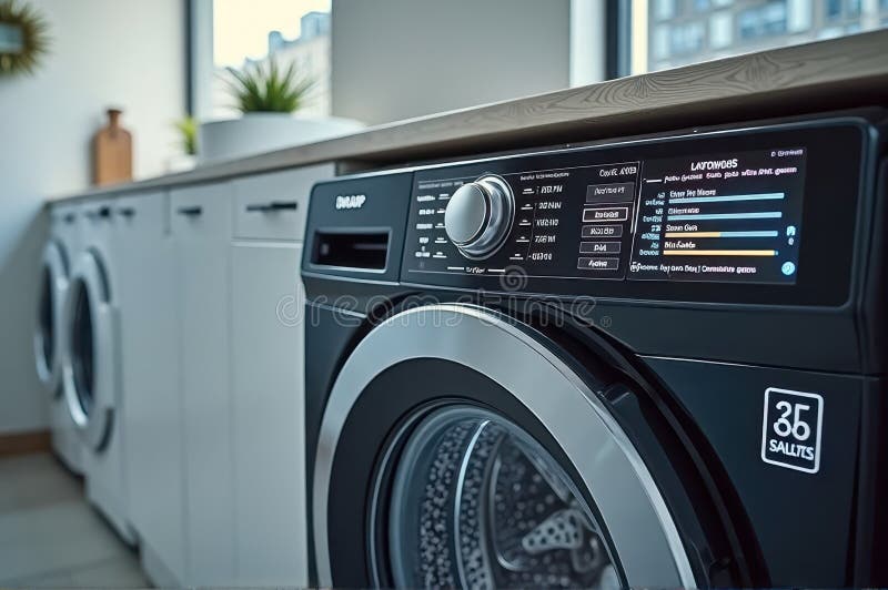 Modern Washing Machine Digital Display Contemporary Laundry Room Stock ...