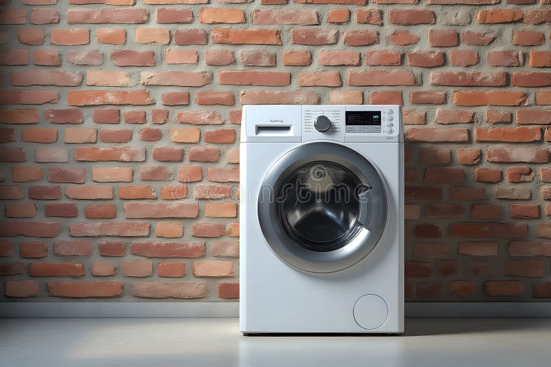 Modern Washing Machine in Front of Brick Wall with Copy Space Stock ...