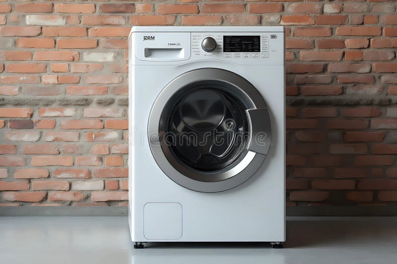 Modern Washing Machine in Front of Brick Wall with Copy Space Stock ...
