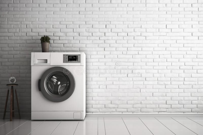 Modern Washing Machine in Front of Brick Wall. 3d Rendering Stock ...