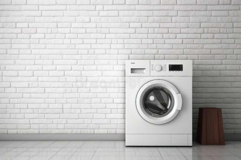 Modern Washing Machine in Front of Brick Wall. 3d Rendering Stock ...