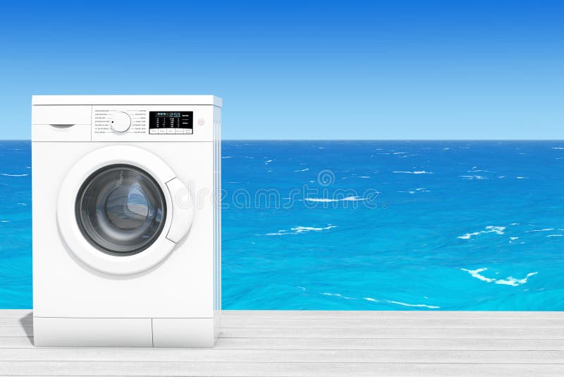 Modern Washing Machine in Front of Ocean. 3d Rendering Stock ...