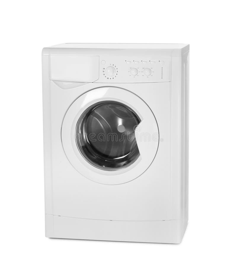 Modern Washing Machine Isolated on White. Laundry Day Stock Photo ...