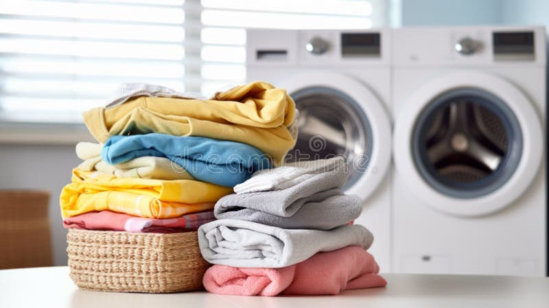 Disorganized Laundry Next To Washing Machine. Household Chores and ...