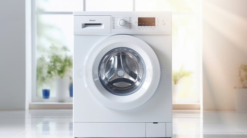 Linen in Front of Modern Washing Machine at Laundry Stock Photo - Image ...