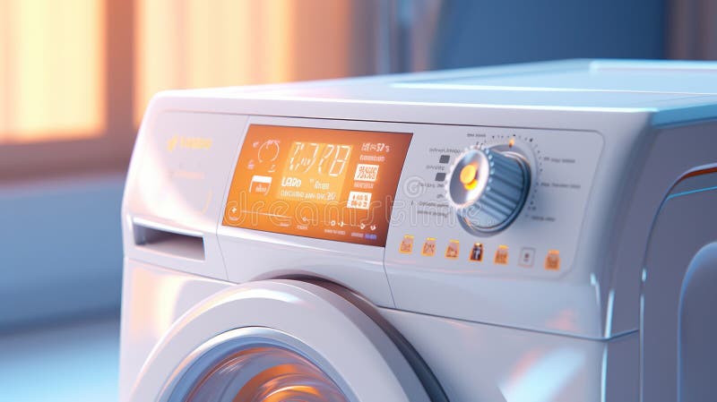 Modern Washing Machine with Laundry, Closeup Digital Control Display ...