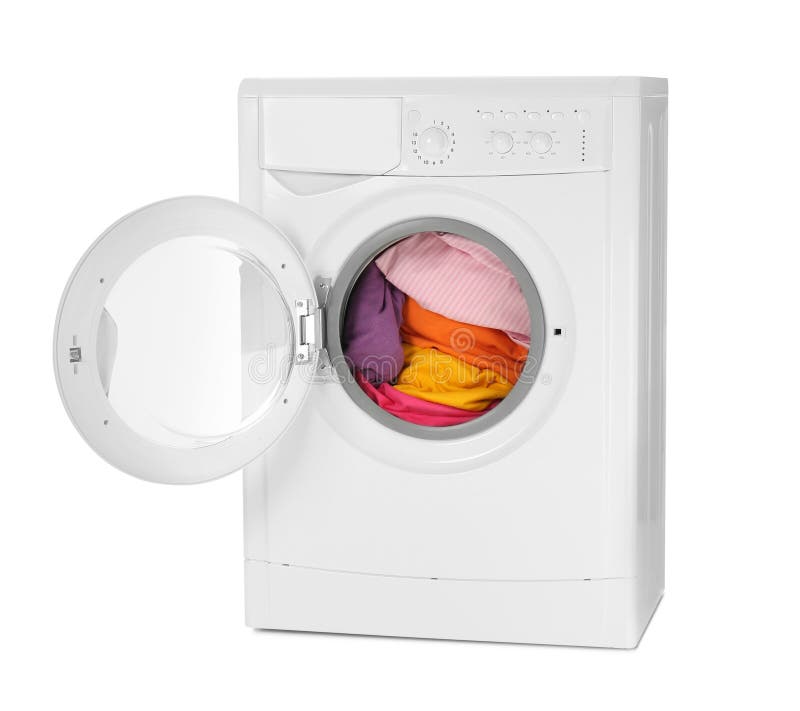 Modern Washing Machine with Laundry Isolated Stock Photo - Image of ...