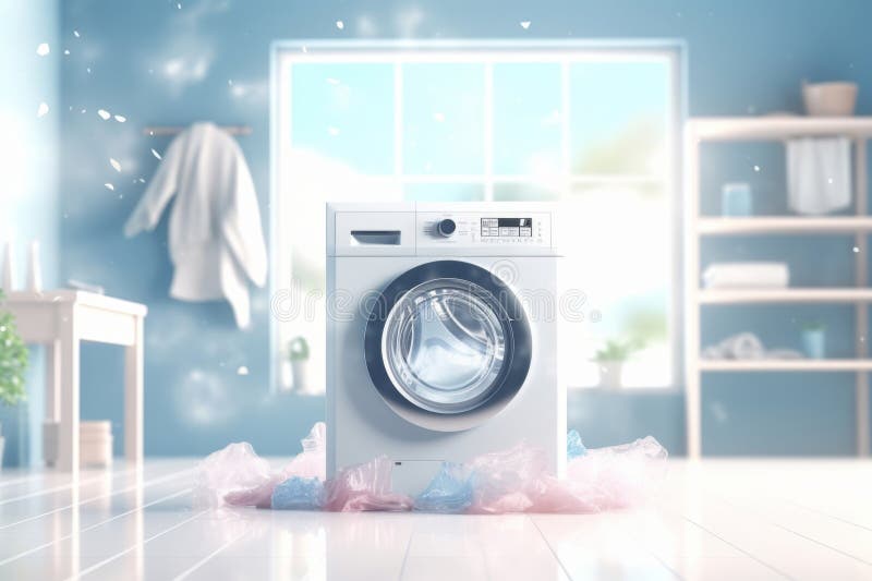Modern Washing Machine in Laundry Room with Clothes. Generative AI ...