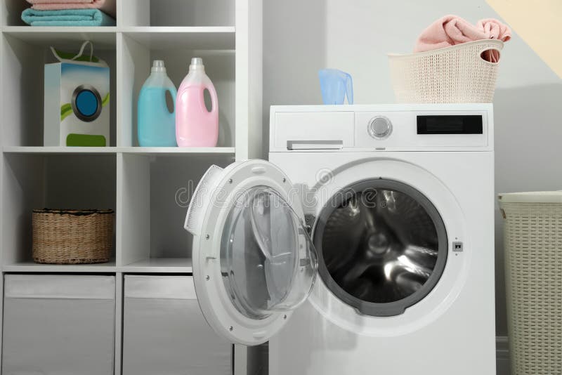 Washing Machine in Laundry Room Interior Stock Image - Image of ...