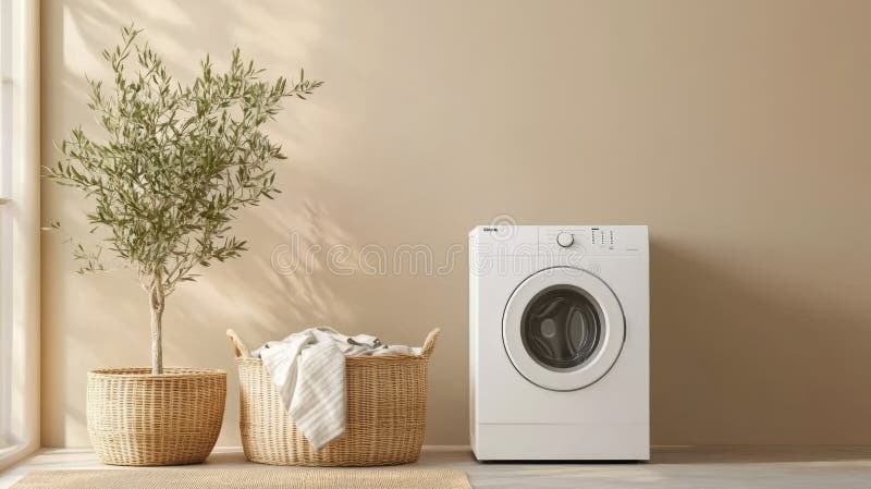 Modern Washing Machine in Minimalist Laundry Room with Natural Decor ...